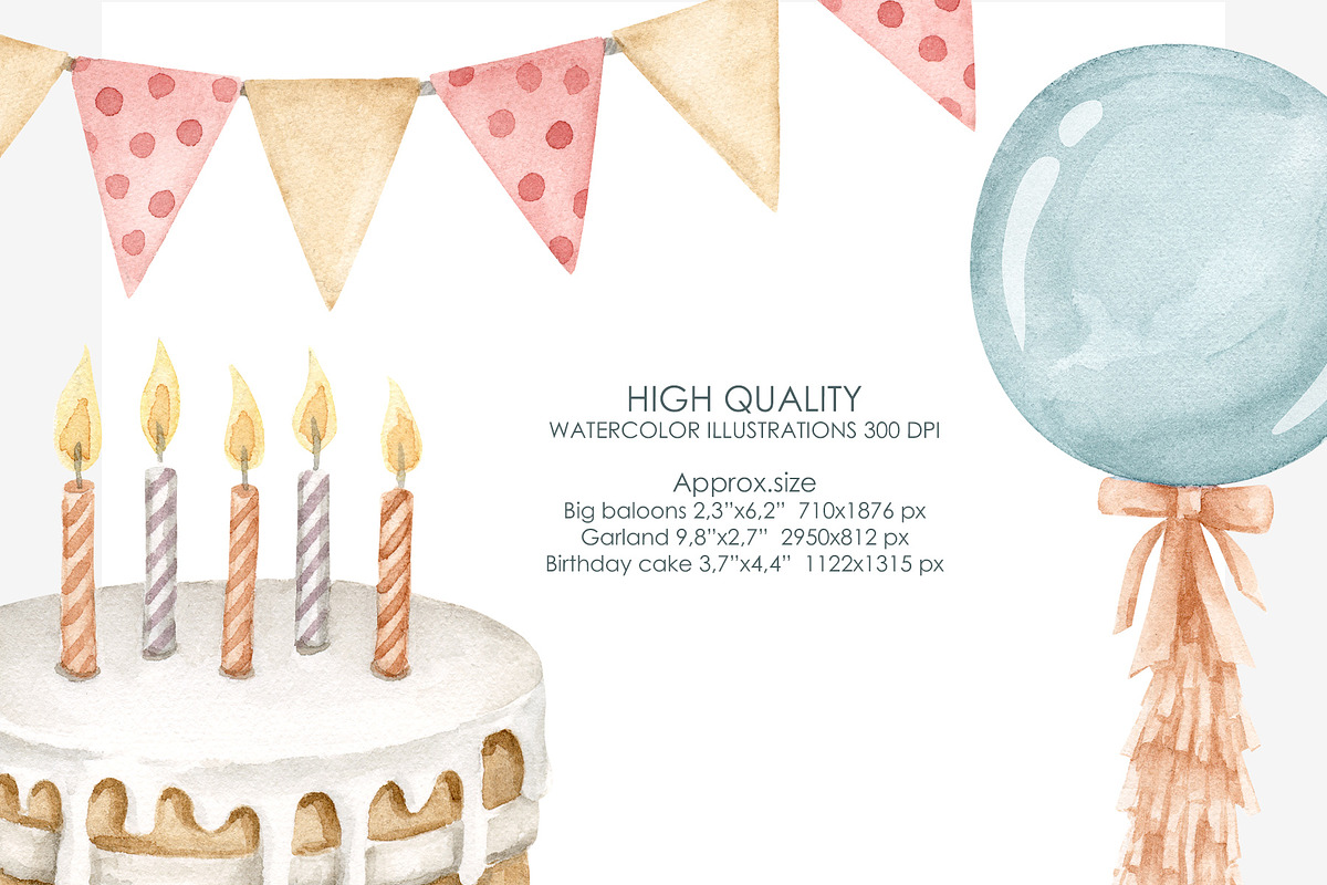 Watercolor Birthday Party Clipart | Creative Market