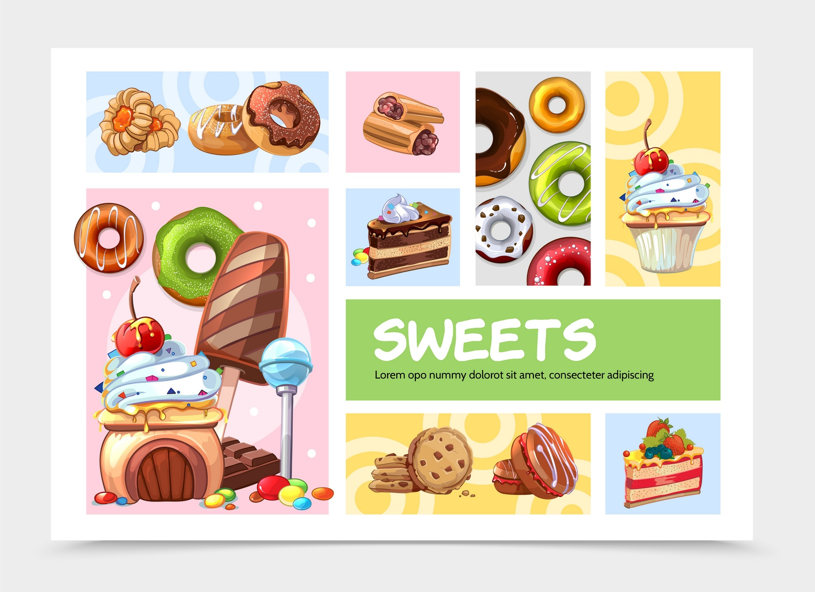 Cartoon sweets infographic concept | Icons ~ Creative Market