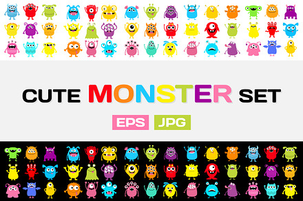 Black monster super big icon set. | Seasonal Illustrations ~ Creative ...