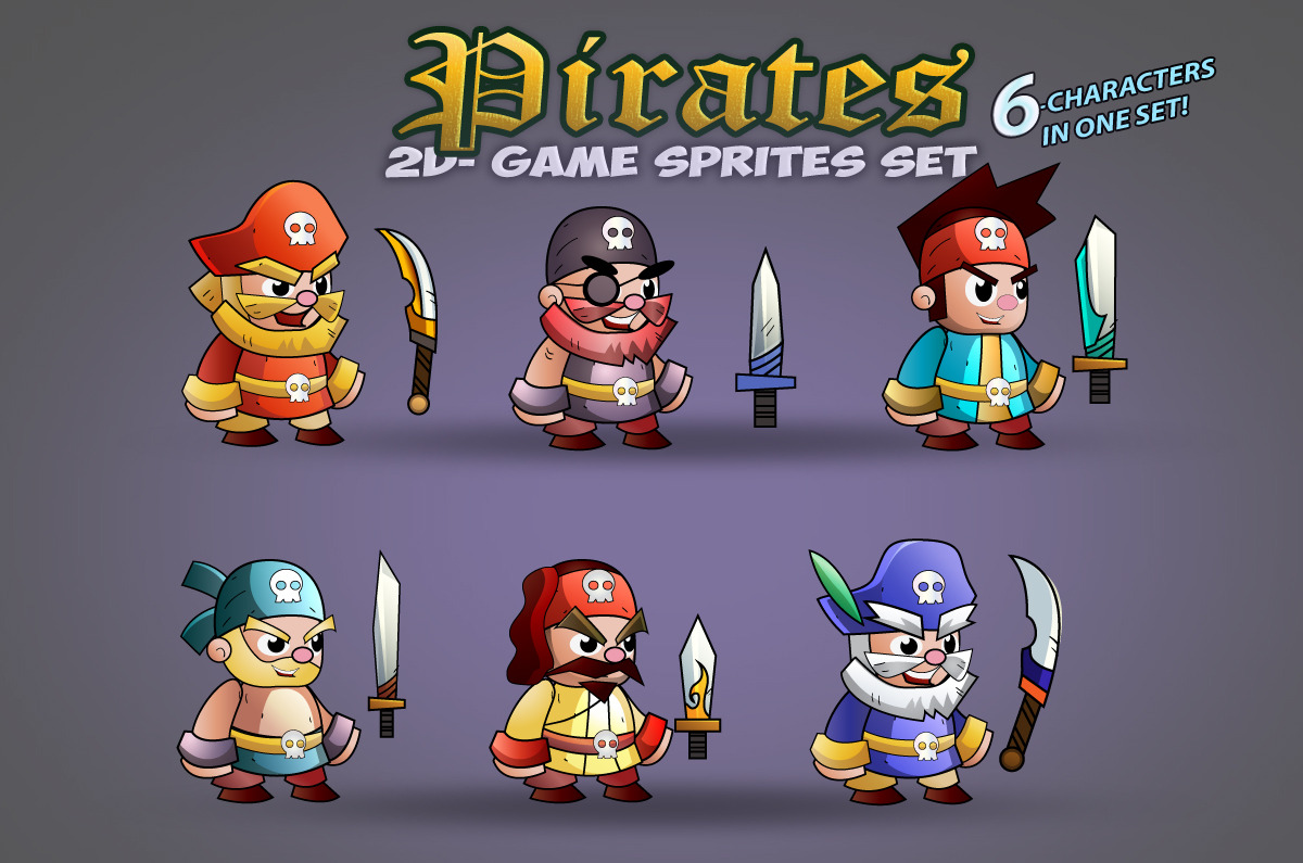 Pirate Game Character Sprites Set | Illustrations ~ Creative Market