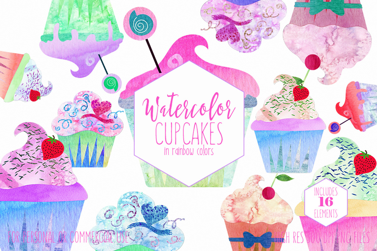 Cute Cupcakes Watercolor Clipart, an Illustration by ClipartBrat Graphics