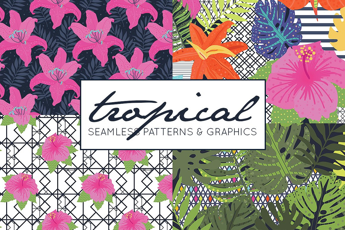 Tropical Patterns & Tropical Clipart, a Pattern Graphic by illuztrate