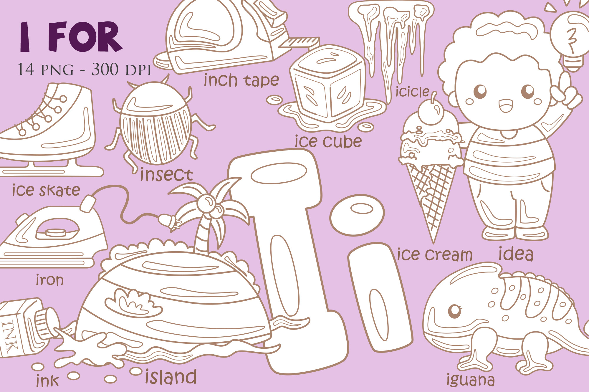 I For Vocabulary Digital Stamp, a Decorative Illustration by ...