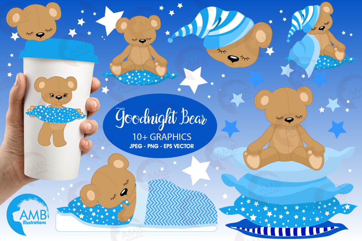 Teddy Bear Clipart in Blue, AMB-982, a Decorative Illustration by ...