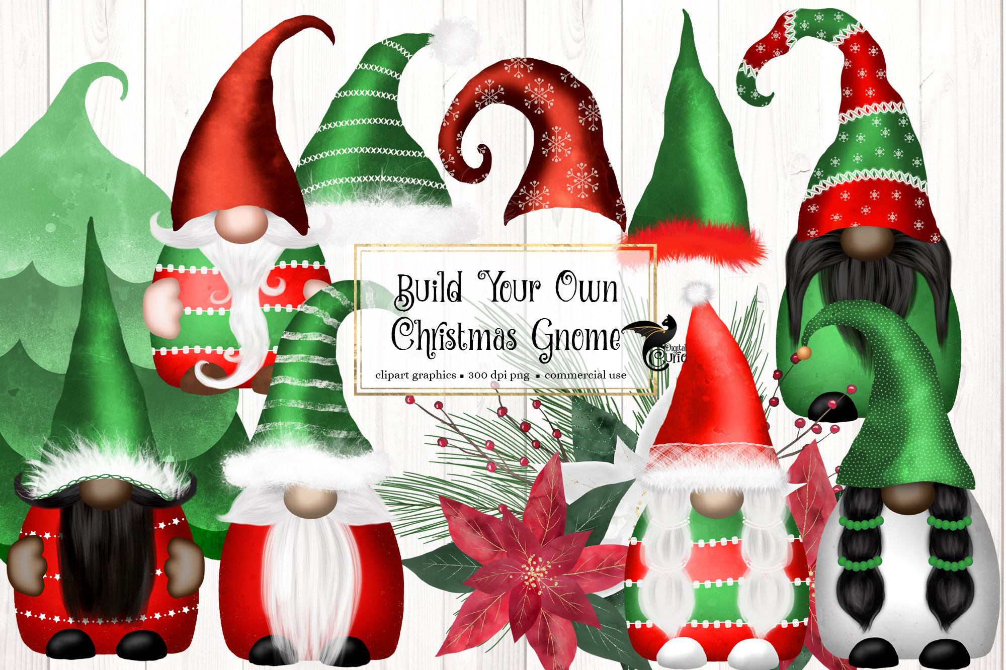 Christmas Gnome Clipart, an Illustration by Digital Curio