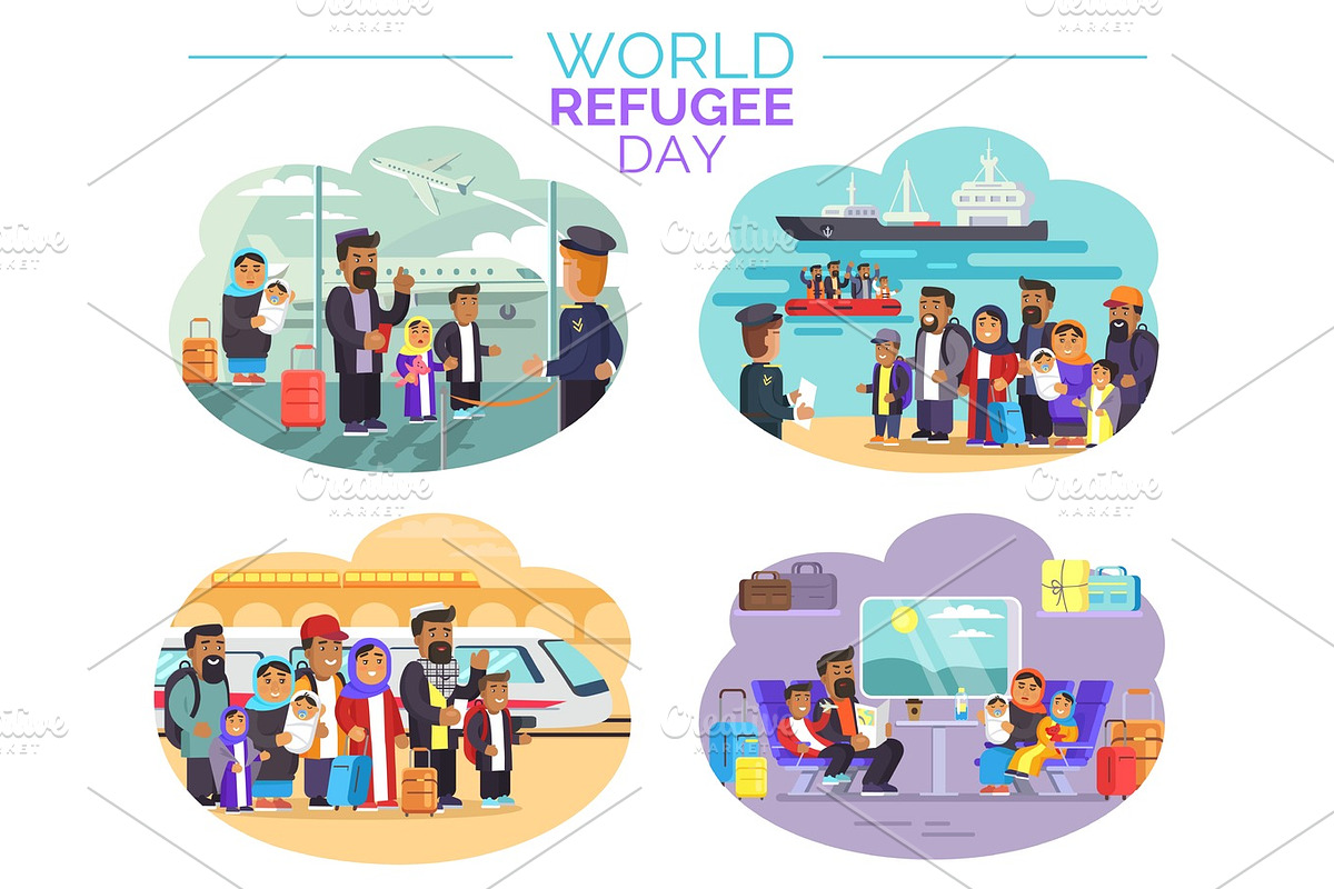 World Refugee Day Poster with People Who Move Away, an Object Graphic ...