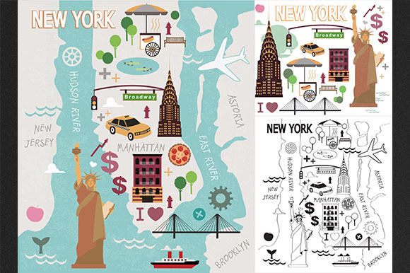 New York city set + map, a Work Illustration by Moloko88