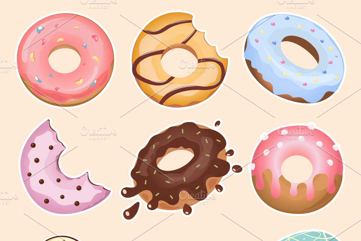 Cute Donuts Clipart Set, an Illustration by OneGuyDesigns