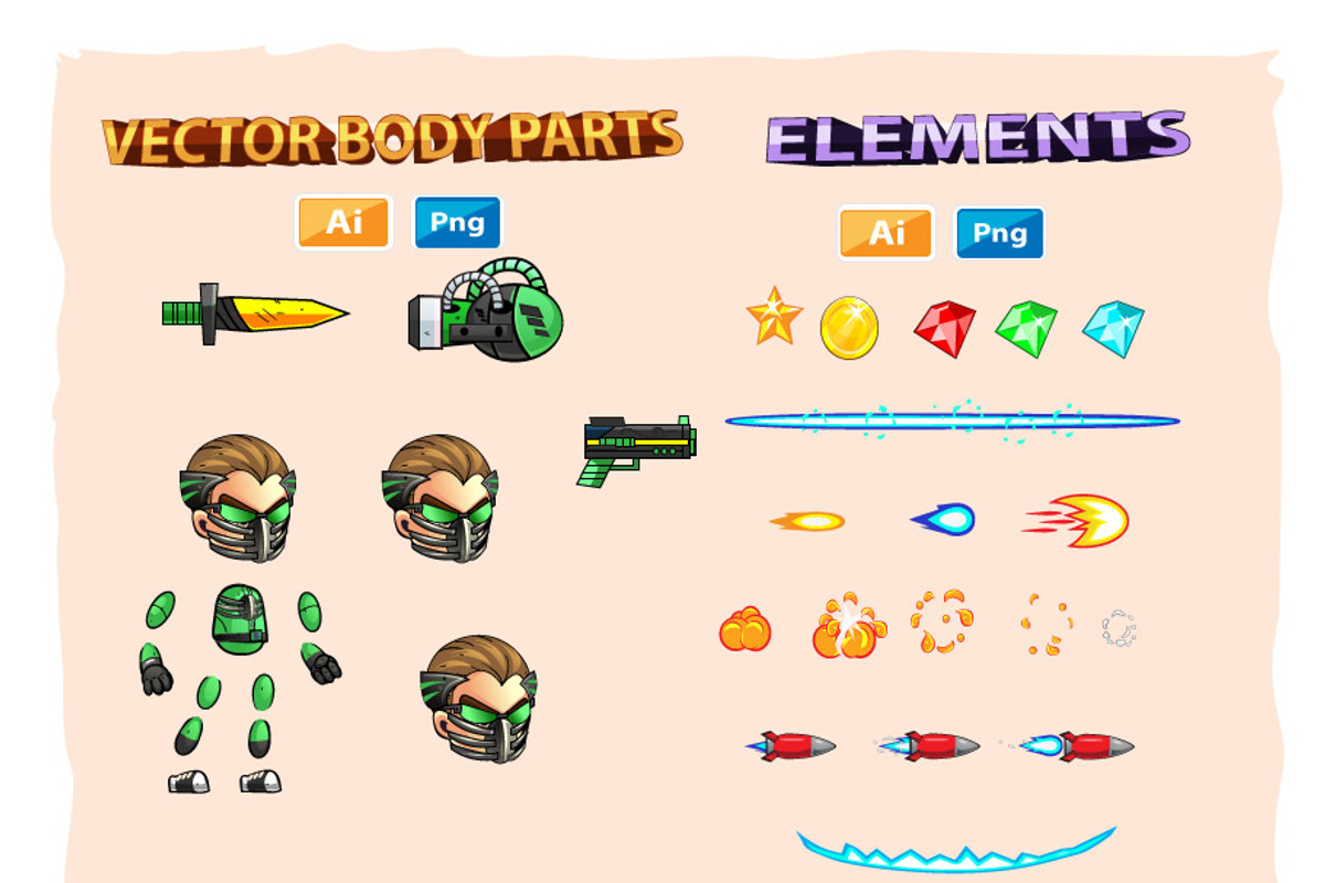Green Cyborg 2D Game Sprites, an Illustration by DionArtworks