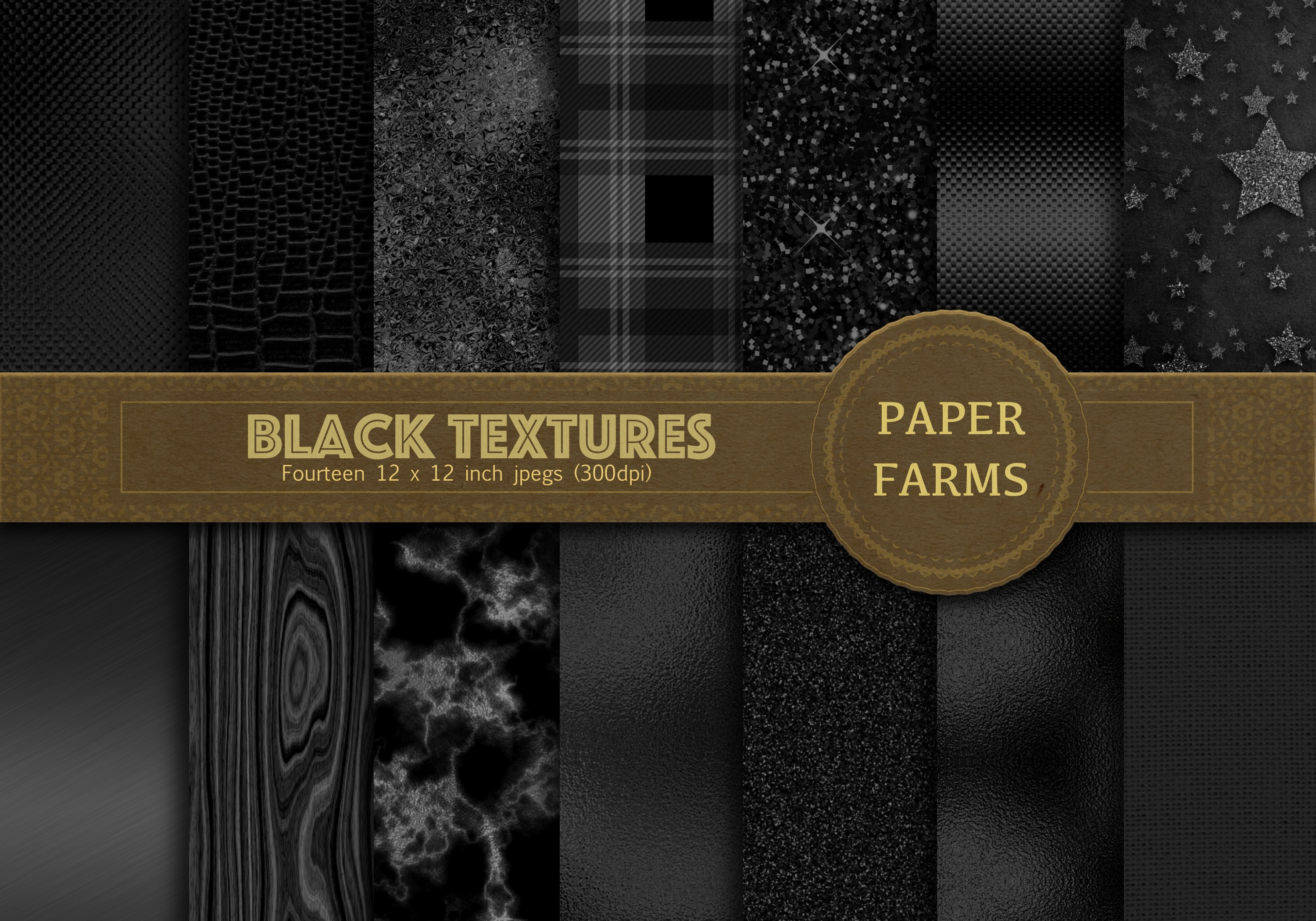 Black Textures digital paper, a Pattern Graphic by Paper Farms