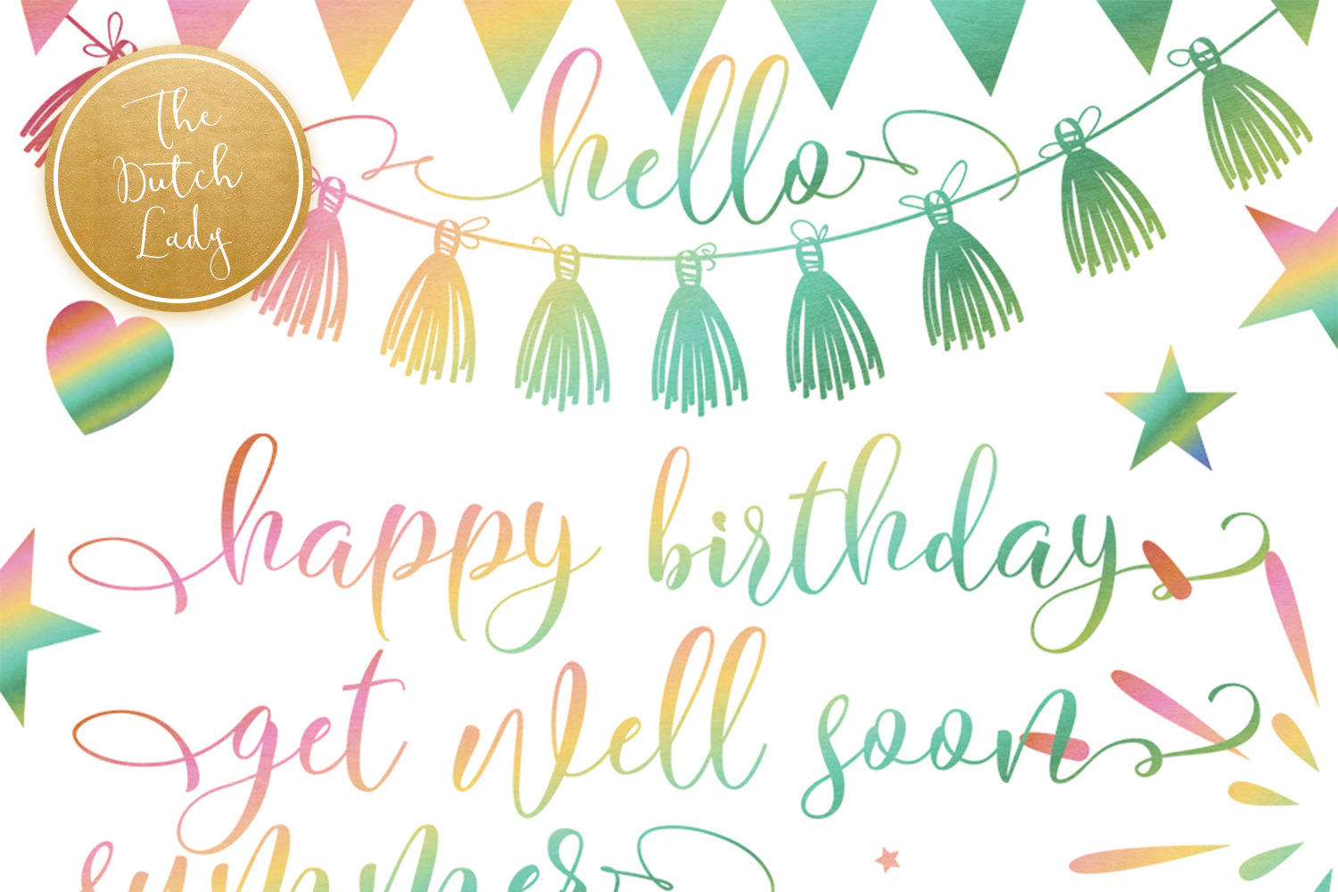 Rainbow Party & Text Clipart Set, a Decorative Illustration by The ...