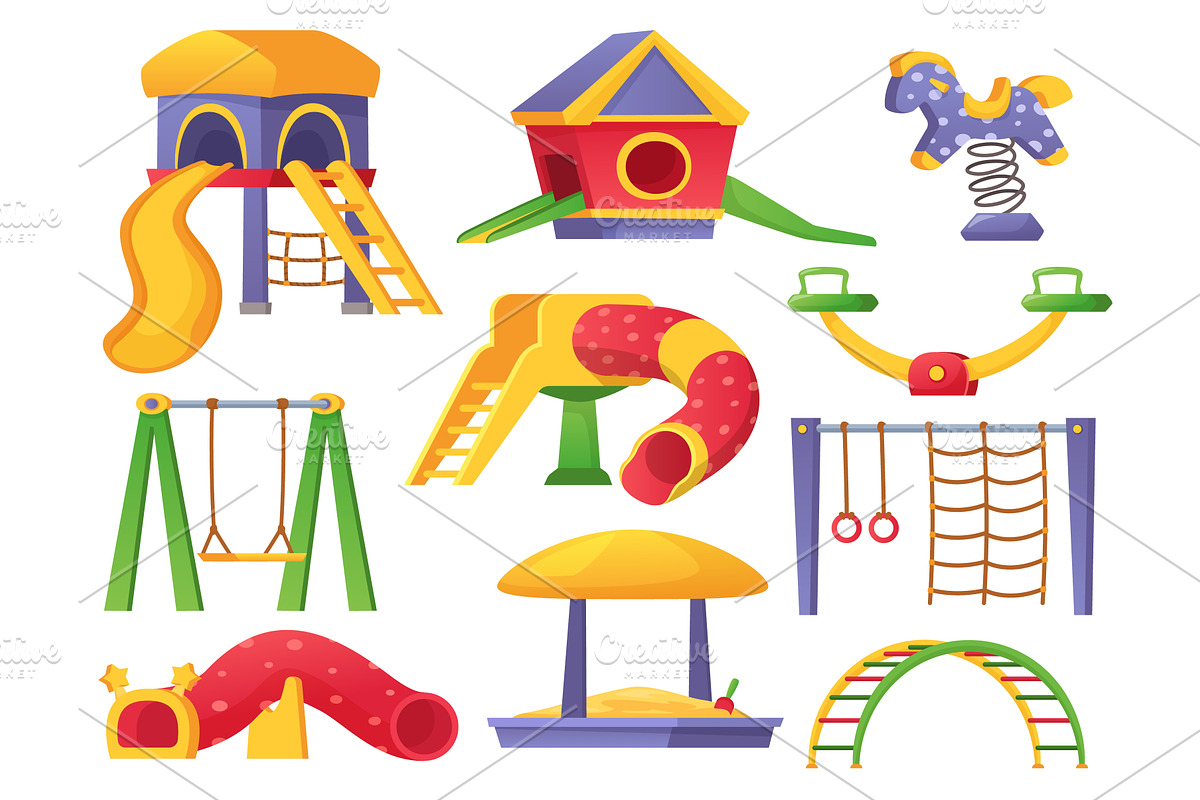 Cartoon children playground elements, an Object Illustration by ...