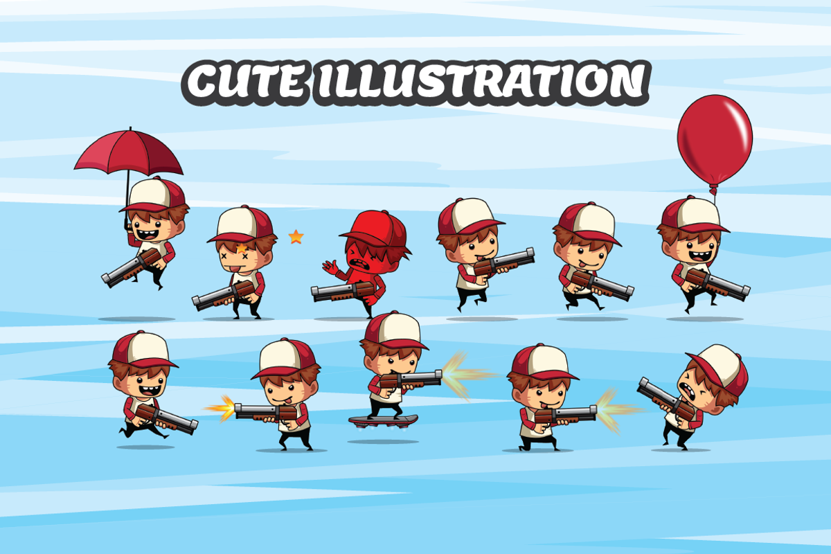 2D Game Asset - Red Hat Shooter Boy, an Illustration by Heavtryq Design