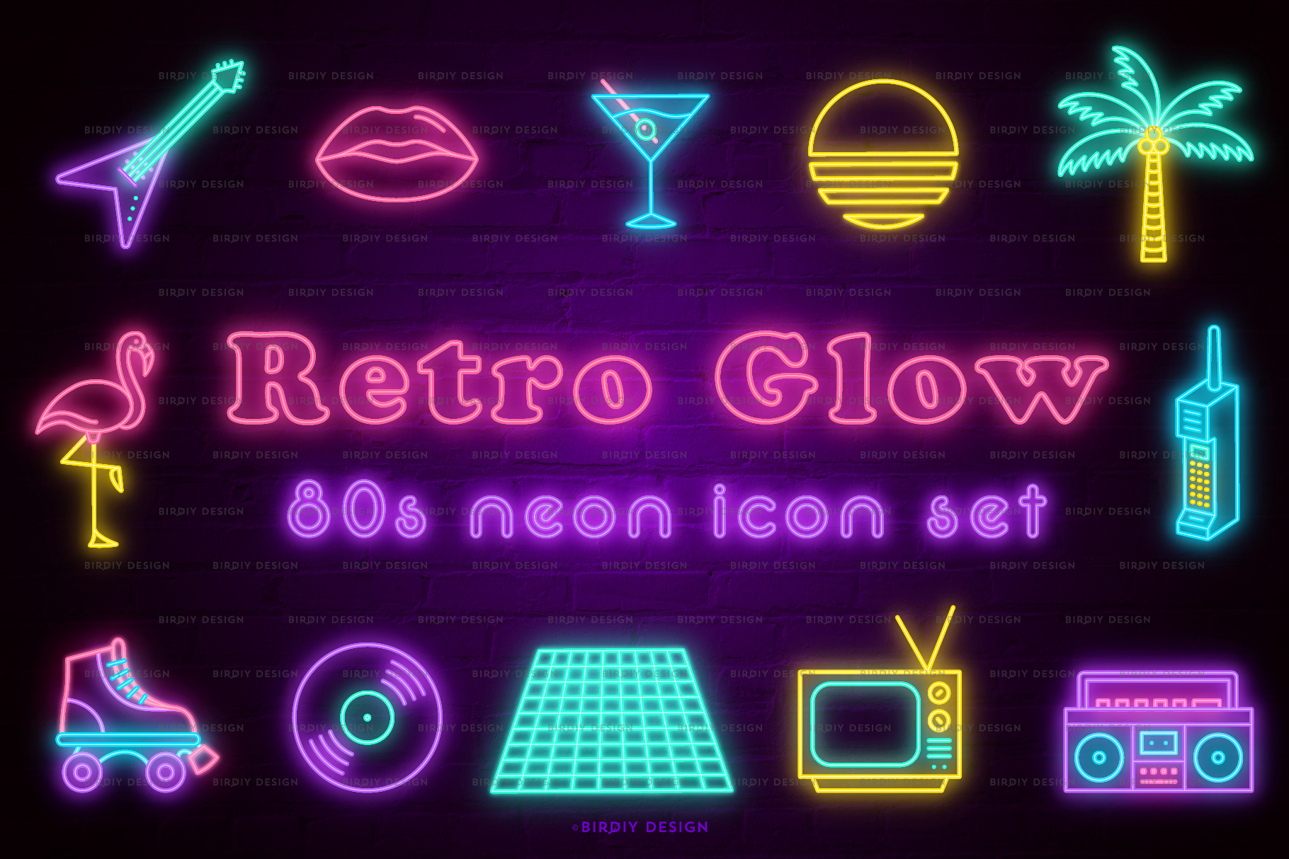 Retro Glow 80s Neon Icon Set, an Icon by BirDIY Design | Creative Market