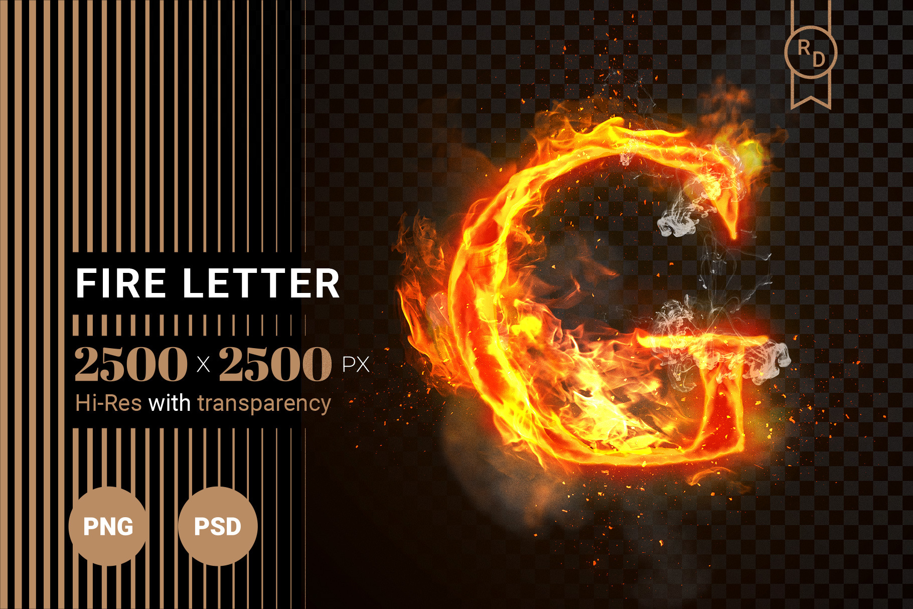 Fire Letter G of burning flame (PSD), an Illustration by Ron Dale