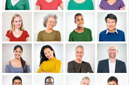 Collage Of Faces With Smiling Multiracial People On Colorful ...