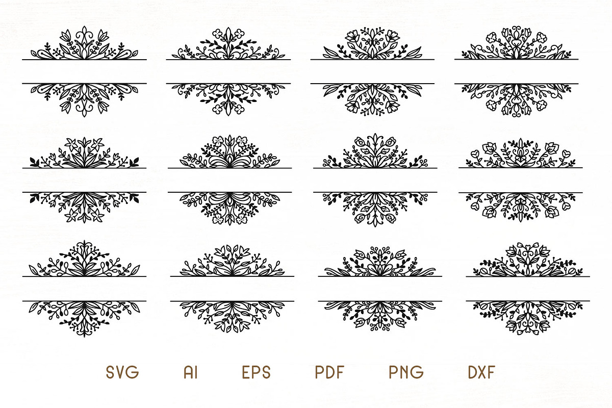Floral Split Monogram Divider Frames, an Illustration by Dasagani