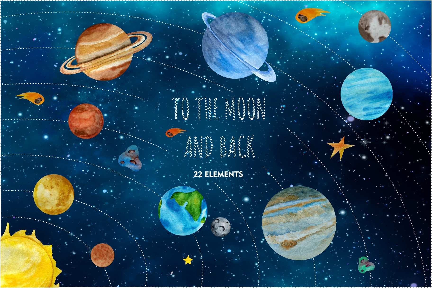 Watercolor Solar System Clipart, a Decorative Illustration by Art and Funny