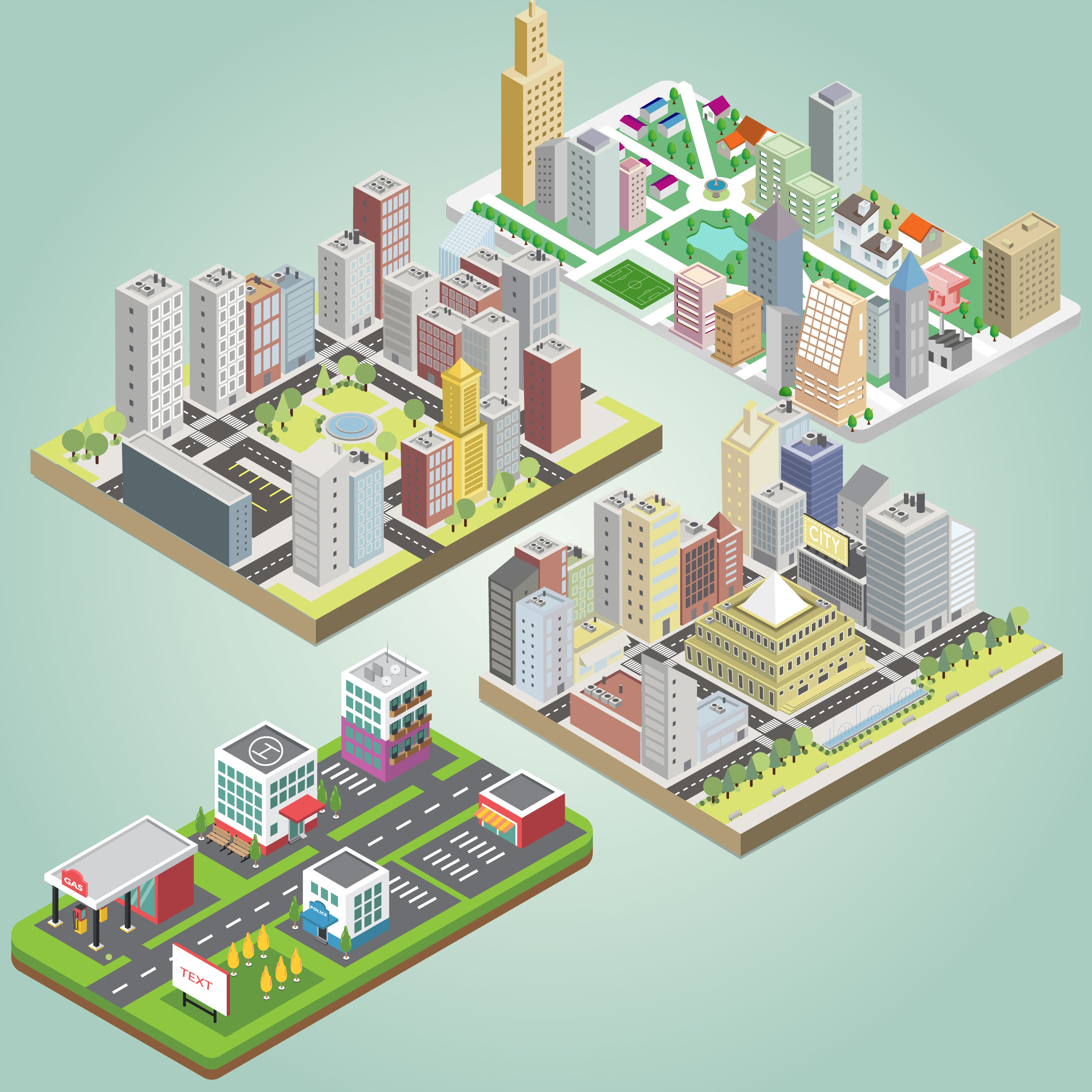 Isometric city set, an Education Illustration by Den Marty Studio