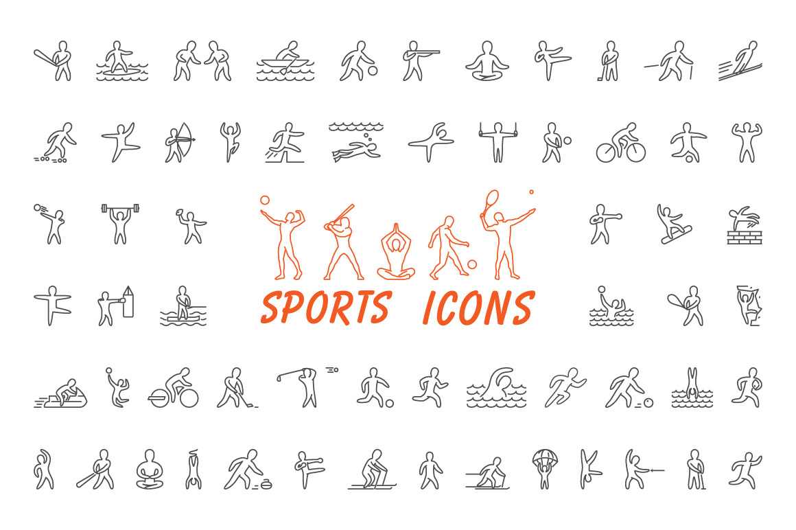 Sports icons and figure athletes, an Outline Icon by Ilia Karpenko