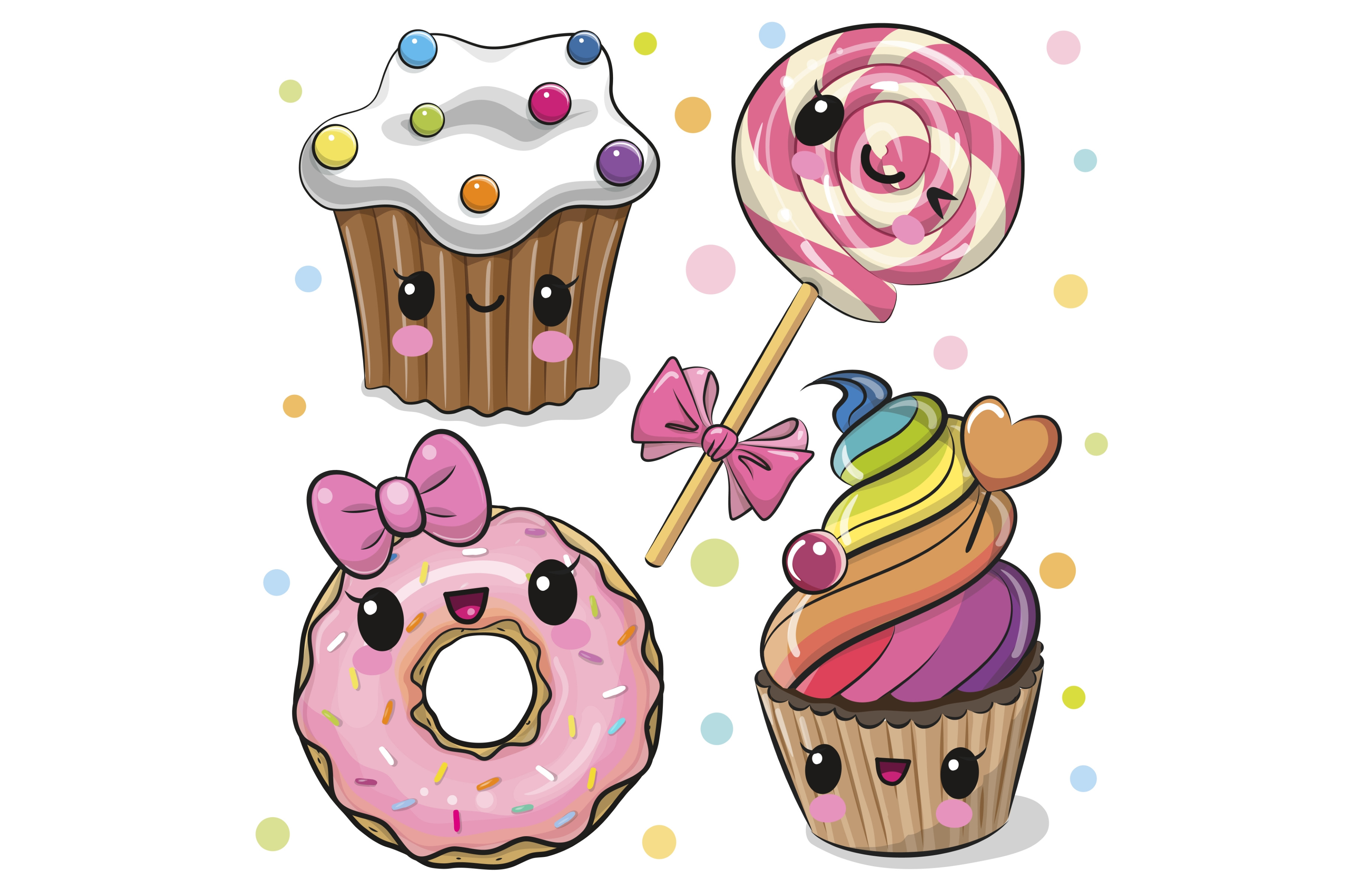 Cartoon sweets with eyes on the | Food Illustrations ~ Creative Market