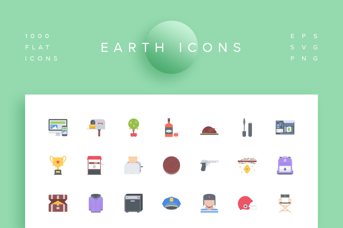 Earth Icons. Flat Style. 1 000, an Icon by Last Spark