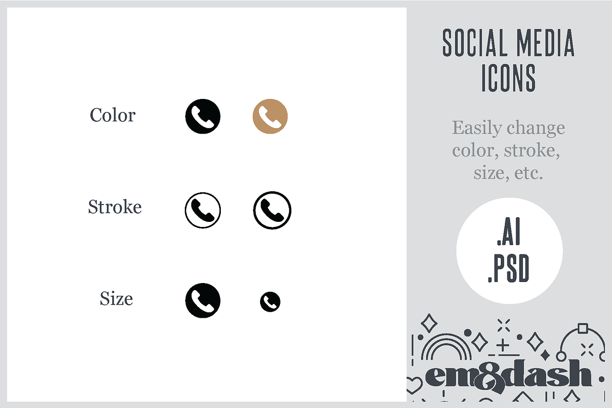 11 Customizable Round Social Media Icons