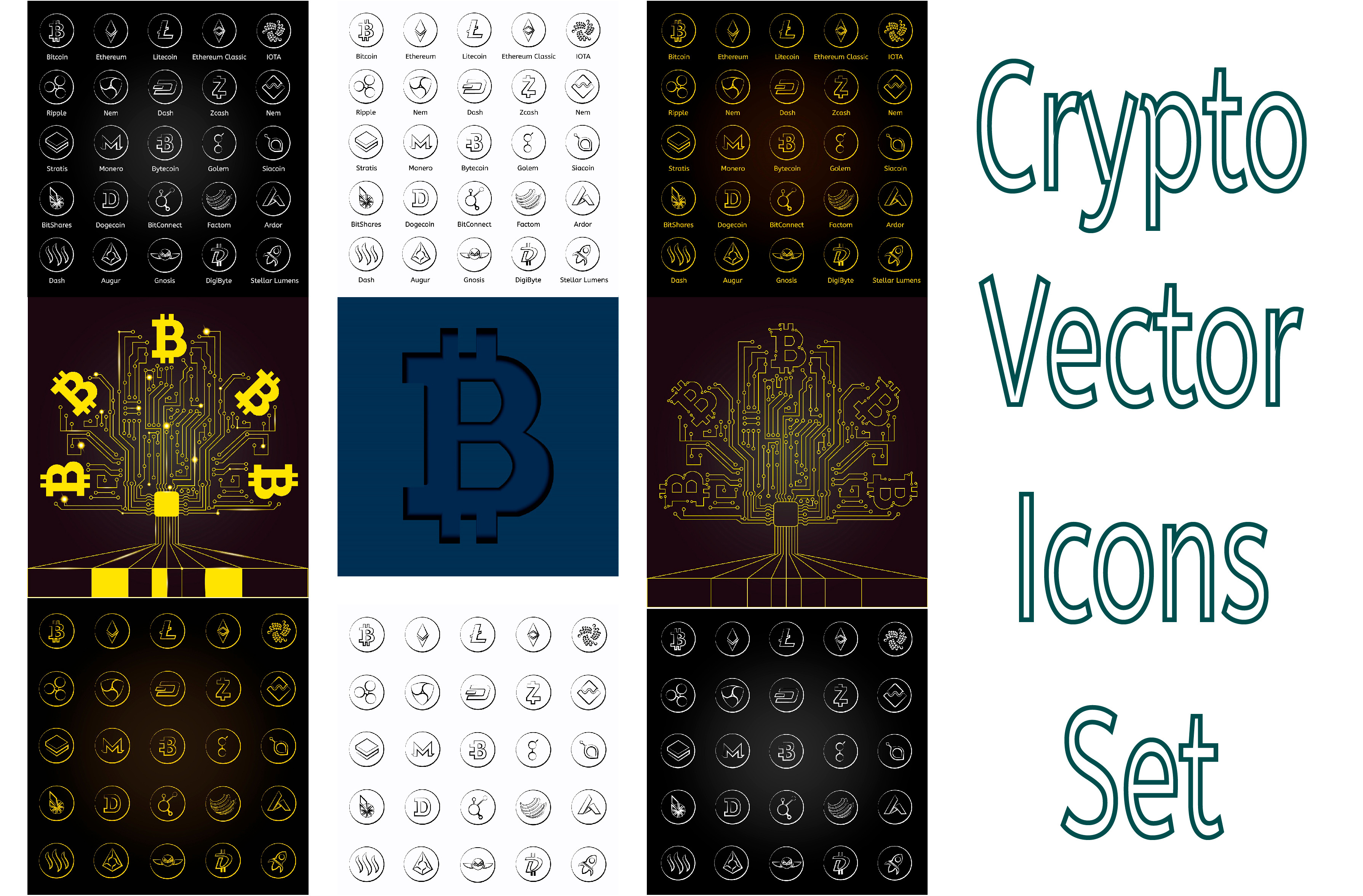 Crypto Currency Vector Icons, an Icon by Watercolor_Vector Graphic
