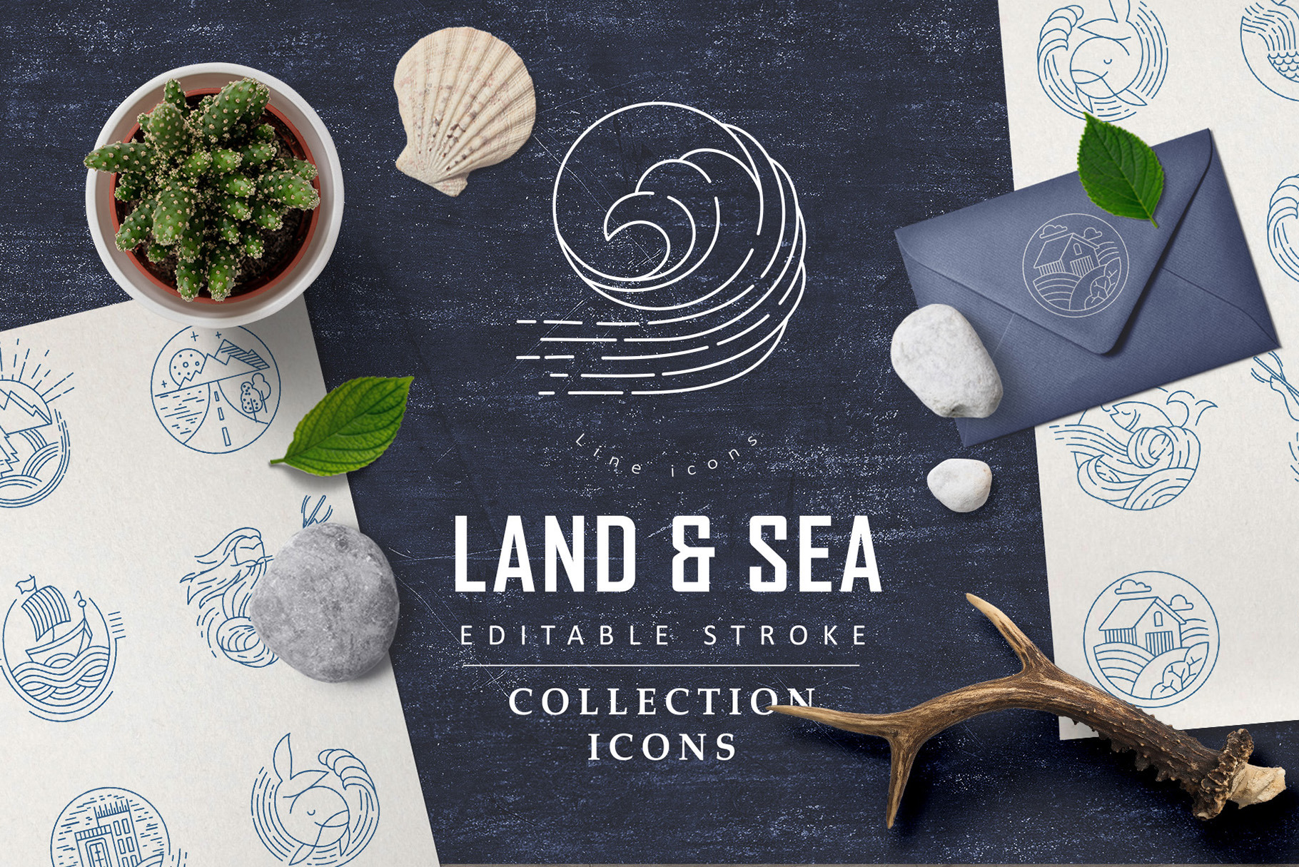 Land and Sea. Logo element, an Outline Icon by Merfin