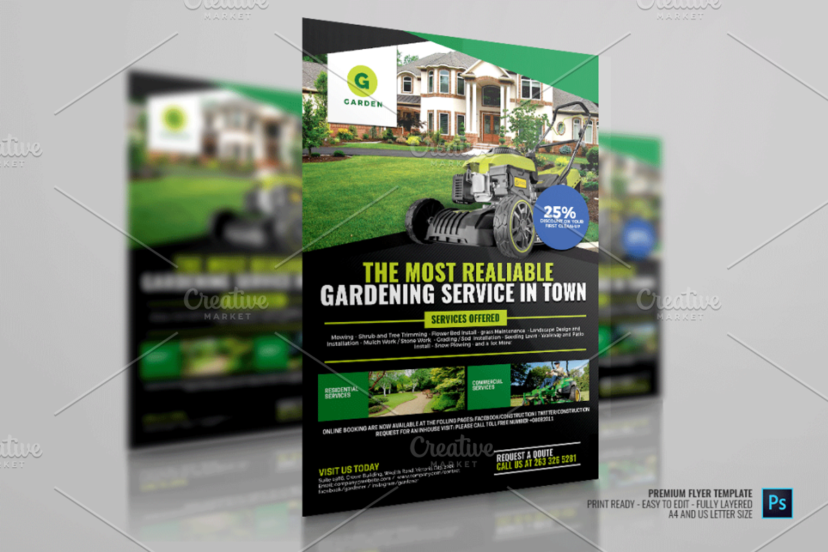 Landscaping and Lawn Cleaning Flyer, a Flyer Template by PSDPixel