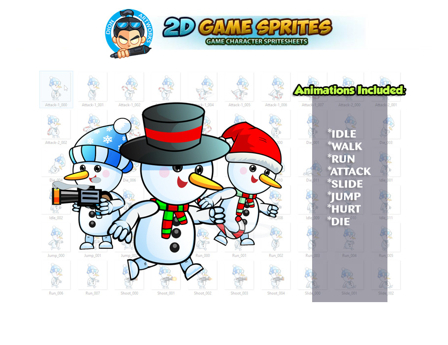 SnowMan 2D Game Sprites Set, an Illustration by DionArtworks