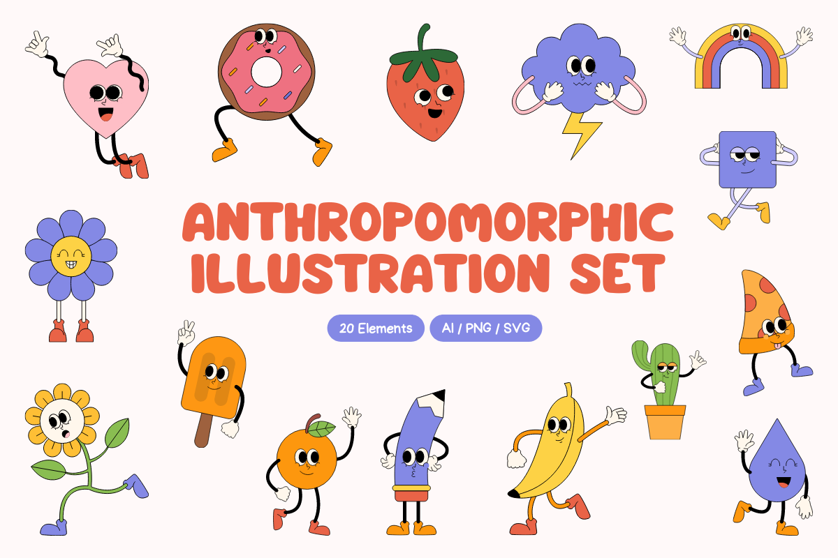 Anthropomorphic Illustration Set | Creative Market