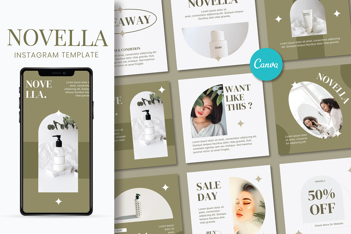 Novella Instagram template for canva, a Social Media Template by nyilstudio