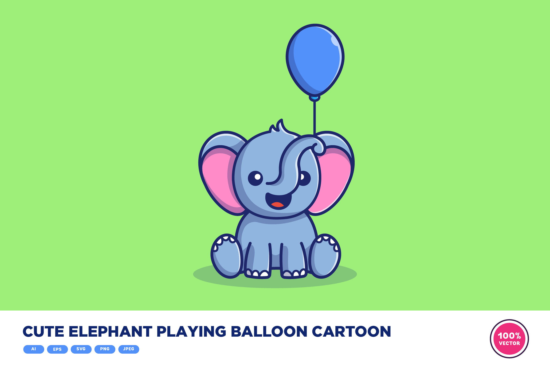 Cute Elephant Sitting With Balloon, an Animal Illustration by Catalyst Labs