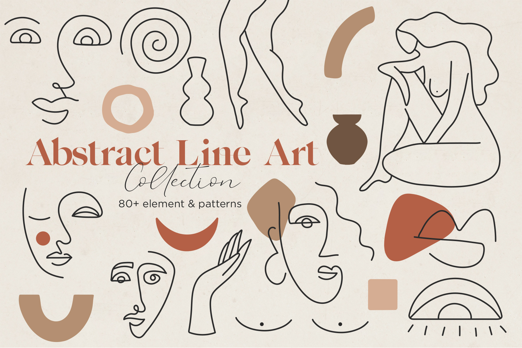 Abstract One Line Drawing Faces