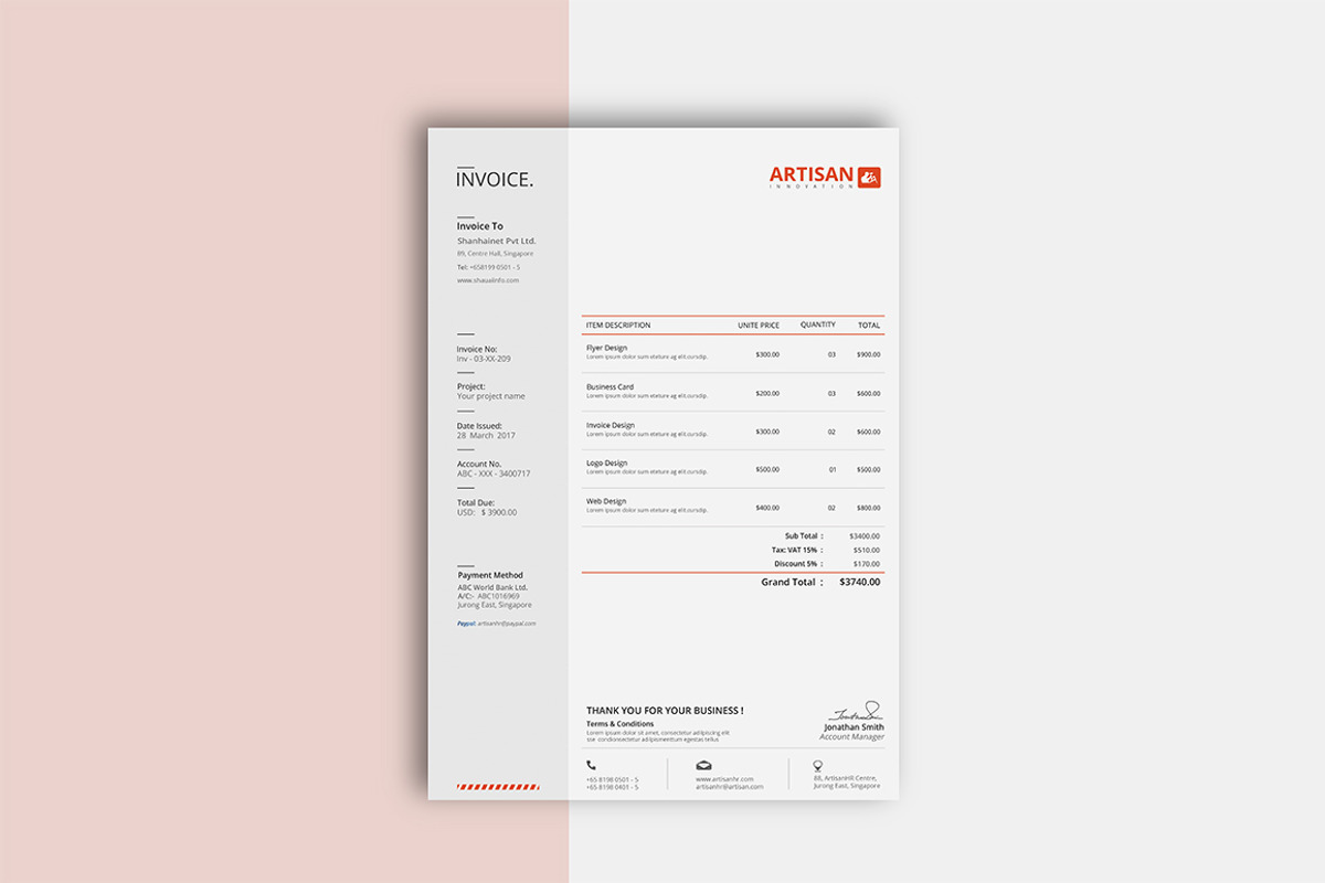Invoice, a Stationery Template by artisanHR