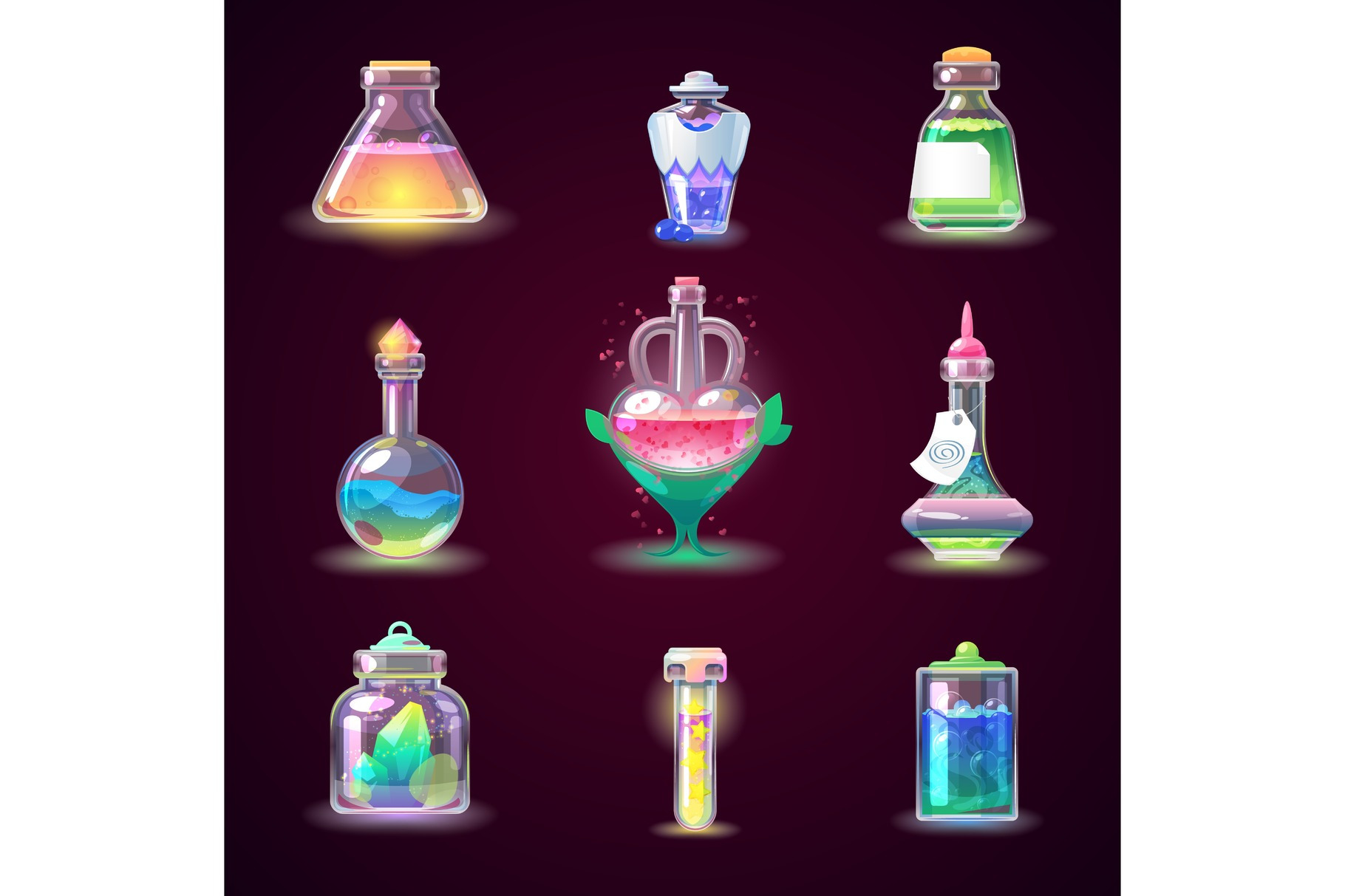 Magic bottle vector magical game potion in glass or liquid poison drink ...