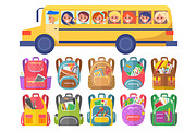 Children Ride on School Bus, Bags | Education Illustrations ~ Creative ...