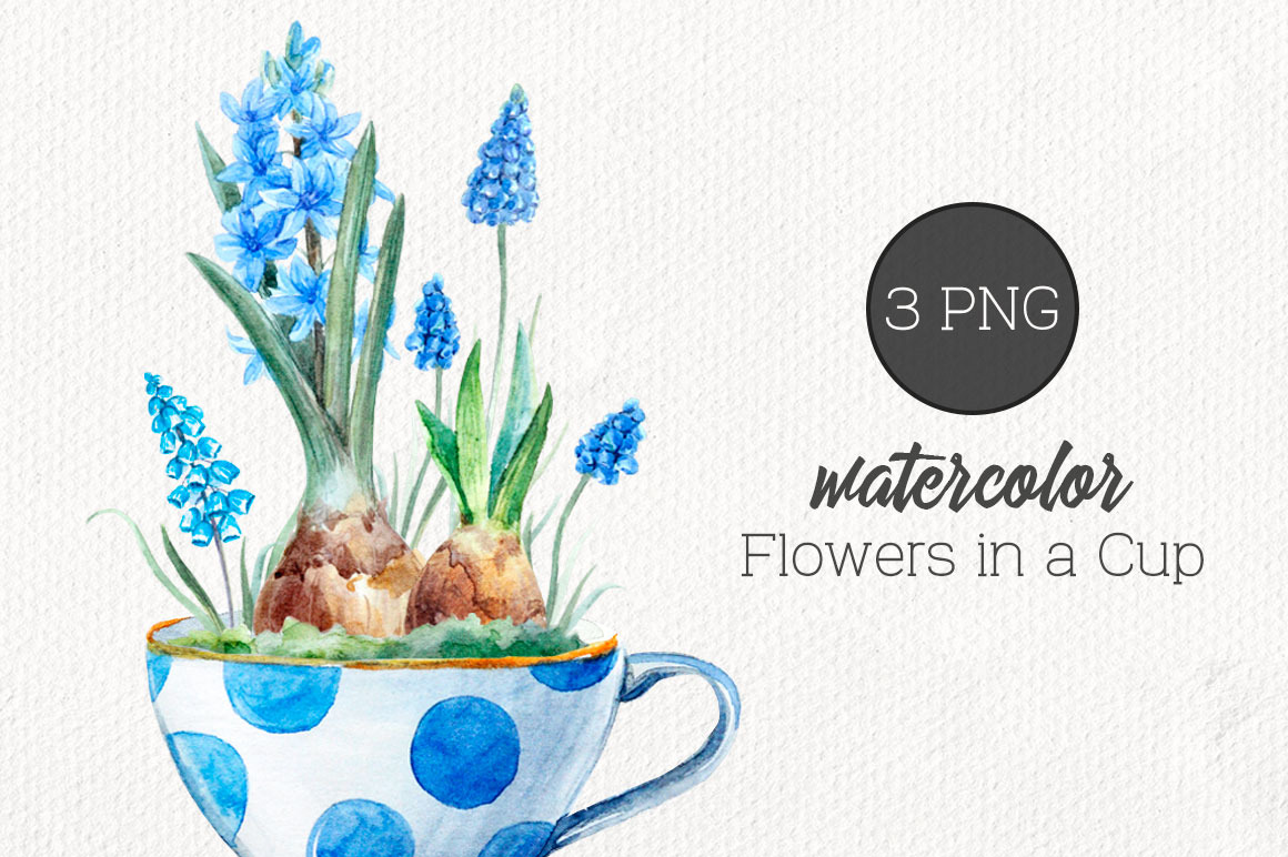 Watercolor set Flowers in a Cup, an Illustration by Lembrik's Artworks