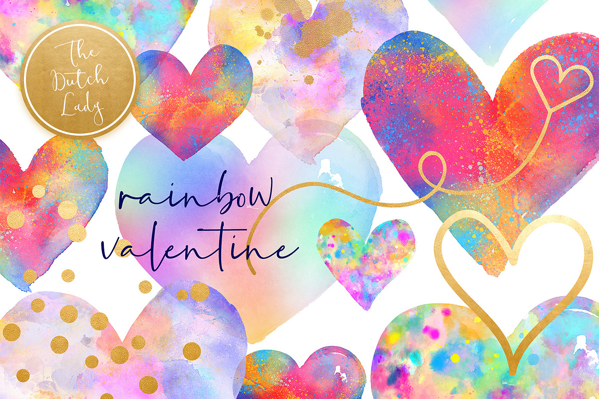 Valentine Rainbow Heart Clipart Set, a Decorative Illustration by The ...