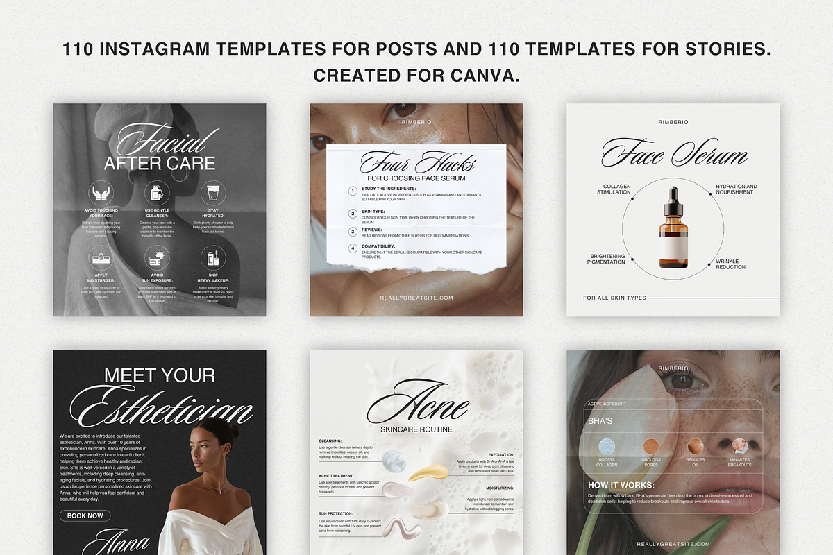 Skincare CANVA Beauty Templates, a Social Media Template by Xenié Creative
