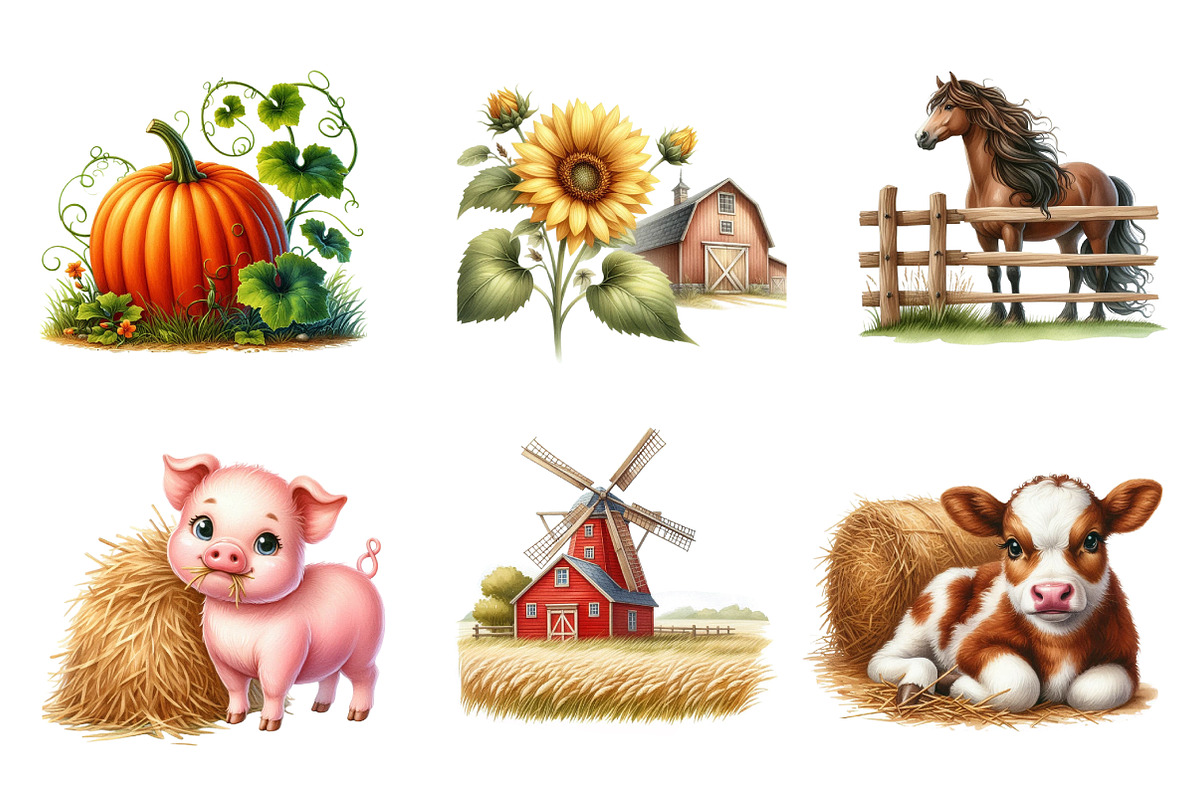Cute farm animals clipart, an Illustration by CreationArt