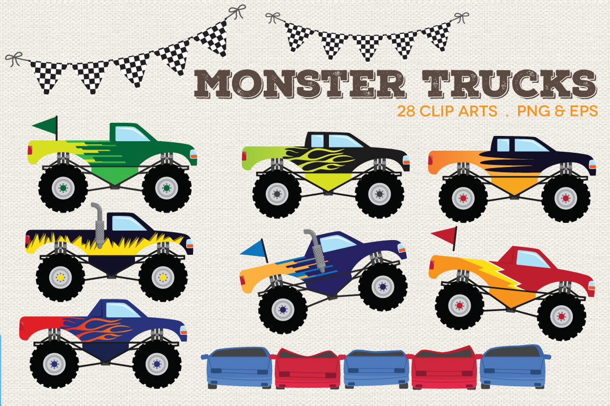 Monster Trucks Clip Art, an Illustration by cloudstreetlab