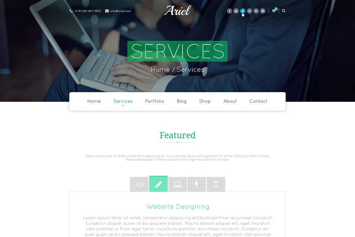 Ariel - Website PSD Template, a Websites & App Template by Holiday Designs