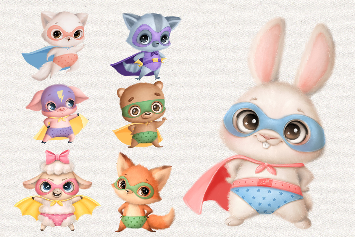 Cute Superheroes Animals Clipart, an Animal Illustration by BonbonnyDesigns