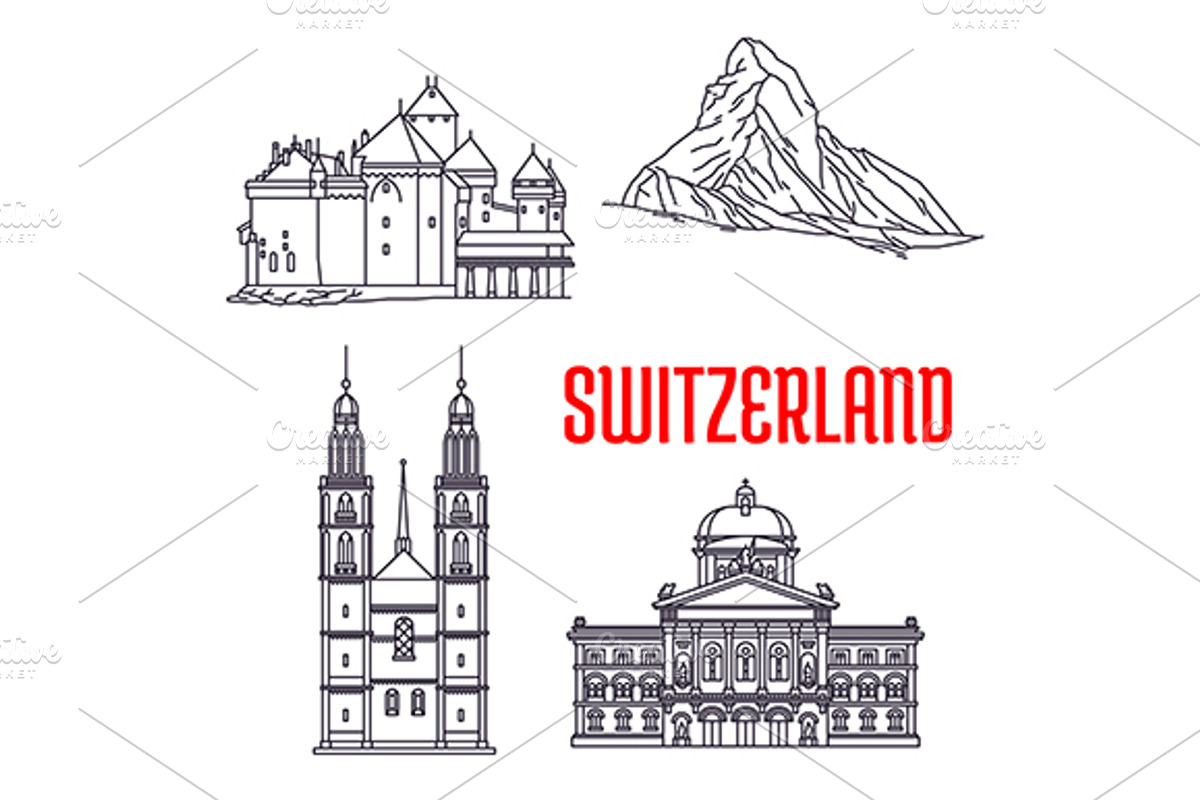 Hitoric landmarks of Switzerland, a Graphic by Vector Tradition