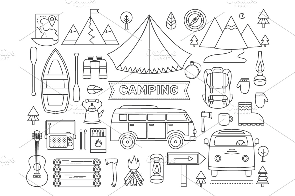 Camping illustrations and elements, an Illustration by Dasha Efremova
