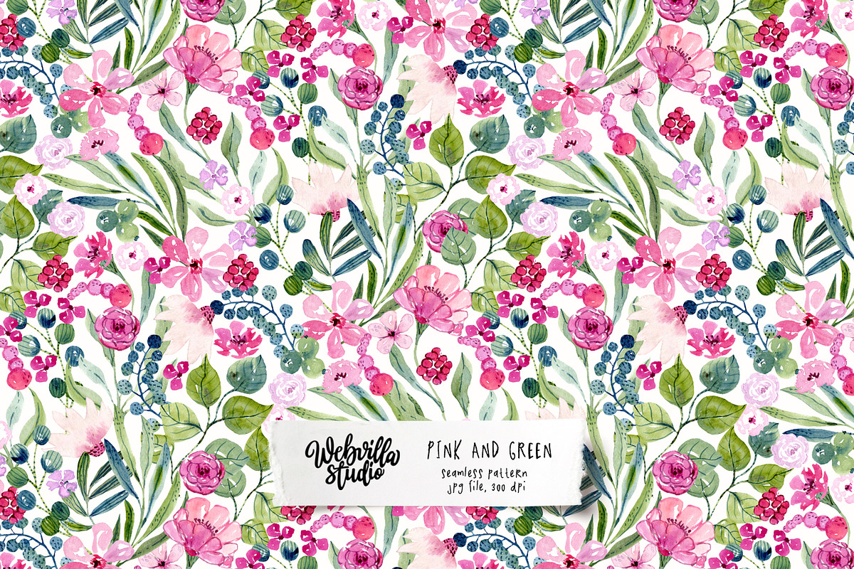 Pink And Green Spring Pattern, a Pattern Graphic by Webvilla Studio