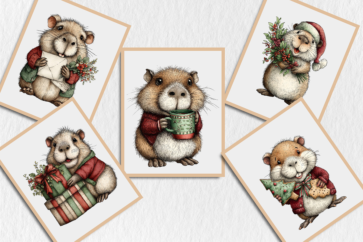 Christmas Capybara Clipart, a Seasonal Illustration by Rose Art