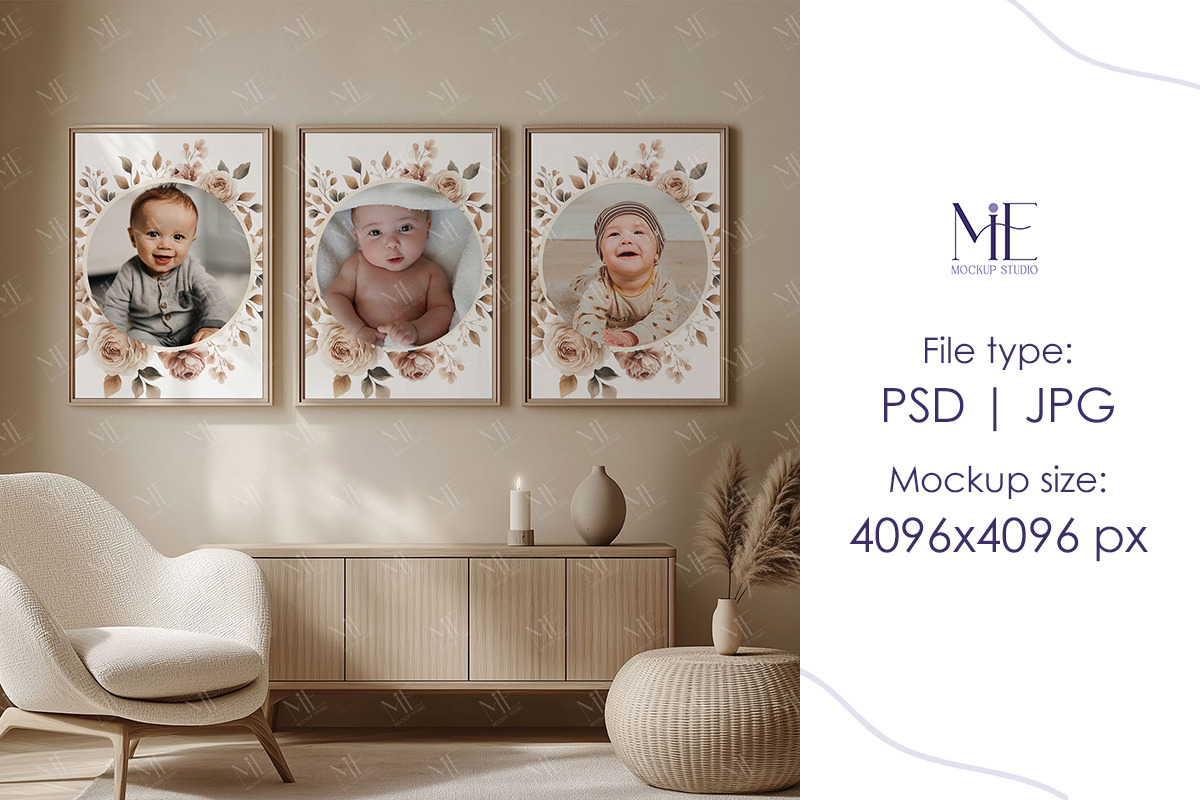 3 Frames Mockup, Set Frame Mock up PSD